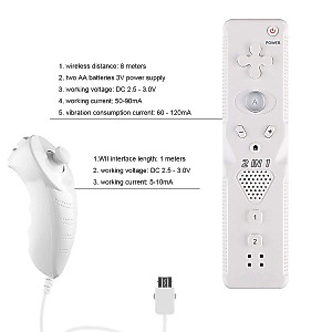 WeJoy Wii Remote Controller build in Motion Plus with Nunchuck and Wrist Strap for Wii & Wii U -White