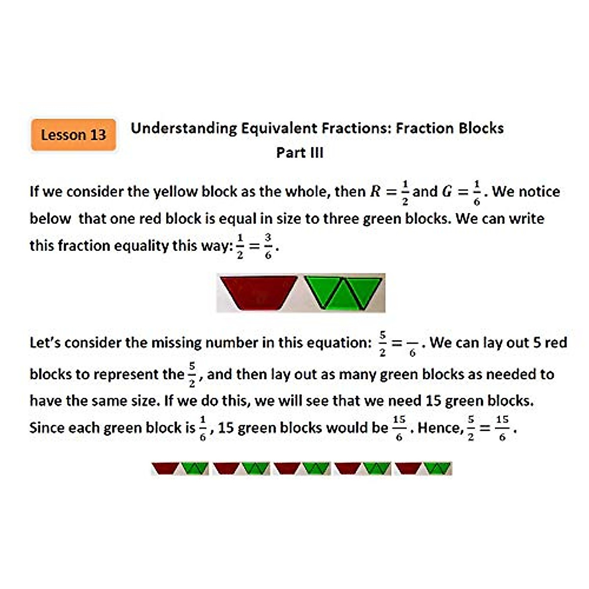 Developing Fractions Sense® A Class Set of 10 - Grade 3. A Concrete and Visual Introduction to Fractions. Includes 10 Student workbooks, 10 Sets of Fraction manipulatives, Teacher Set and Answer Key.