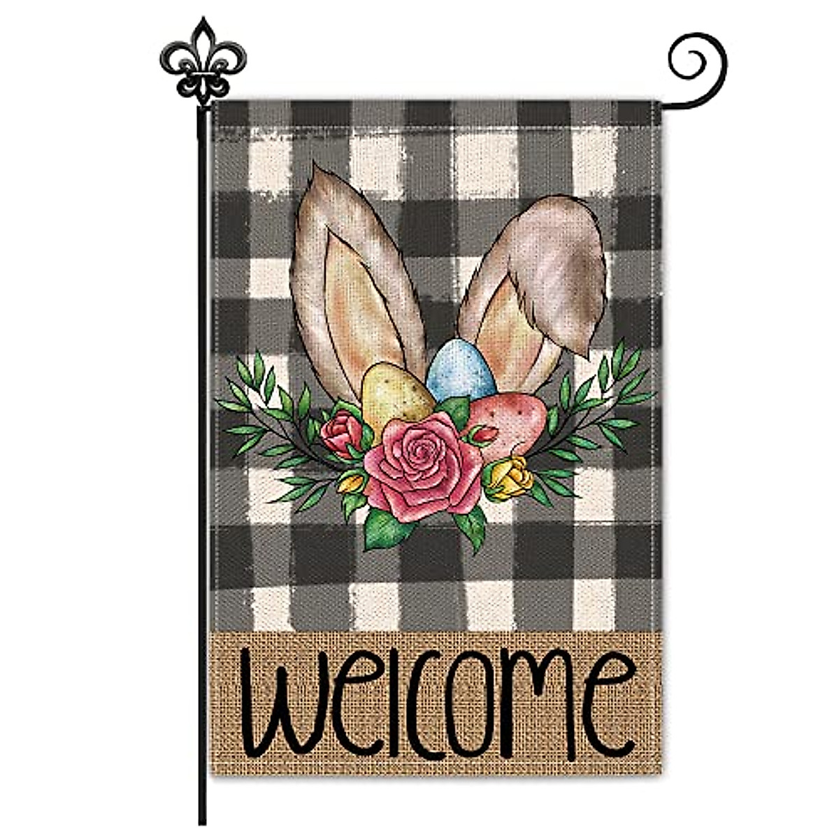 Easter Garden Flag 12 x 18 Inch Vertical Buffalo Plaid Double Sided Decorative Welcome Easter Bunny Ears Easter Decor for Outside Yard Outdoor Farmhouse Easter Decorations…