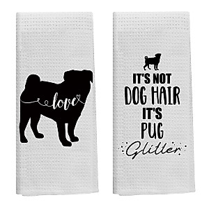 Knibeo Pug Kitchen Towels Set - Pug Gifts, Set of 2, 16x24 Inch Pug Tea Towels Dish Towels, Pug Bathroom Hand Towels, Pug Dog Towels, Pug Decor