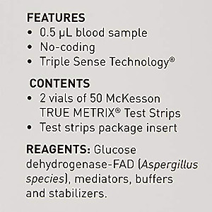 McKesson 06-R3051-41 True Metrix Self Monitoring Blood Glucose Test Strip, Box of 100
