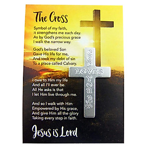 Westmon Works God Loves You Metal Pocket Cross with Holy Card Gift Set, 10 of Each