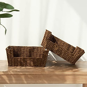 StorageWorks Pantry Storage Basket, Hand-Woven Open-Front Bin with Handles, Brown, 2 Pack