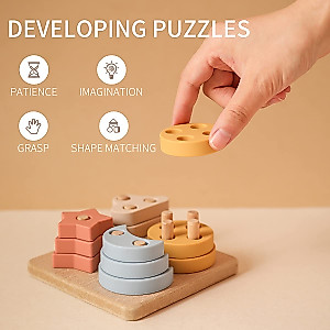Youuys Stacking Montessori Toys for Toddler 1 2 3 Year Old, Shape Sorter Silicone Sorting and Stacking Toys - Preschool Fine Motor Skill Toy Sorter Puzzles Boys Girls Gifts 18+ Months Old （Square）