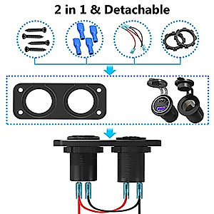 [Upgraded Version] 12V Cigarette Lighter Socket, Quick Charge 3.0 & PD 3.0 USB Charger Power Outlet with Button Switch, Waterproof 12 Volt Adapter for Car Motorcycle Boat Marine RV Golf Cart etc.