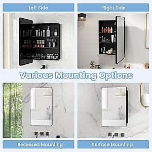 Giantex Medicine Cabinet Mirror, 20x30” Bathroom Cabinet with Beveled Mirror, Adjustable Shelves, Rounded Rectangle Frame, 2 Installation Method, Recessed Wall Cabinet, Wall Mount Cabinet, Matt Black