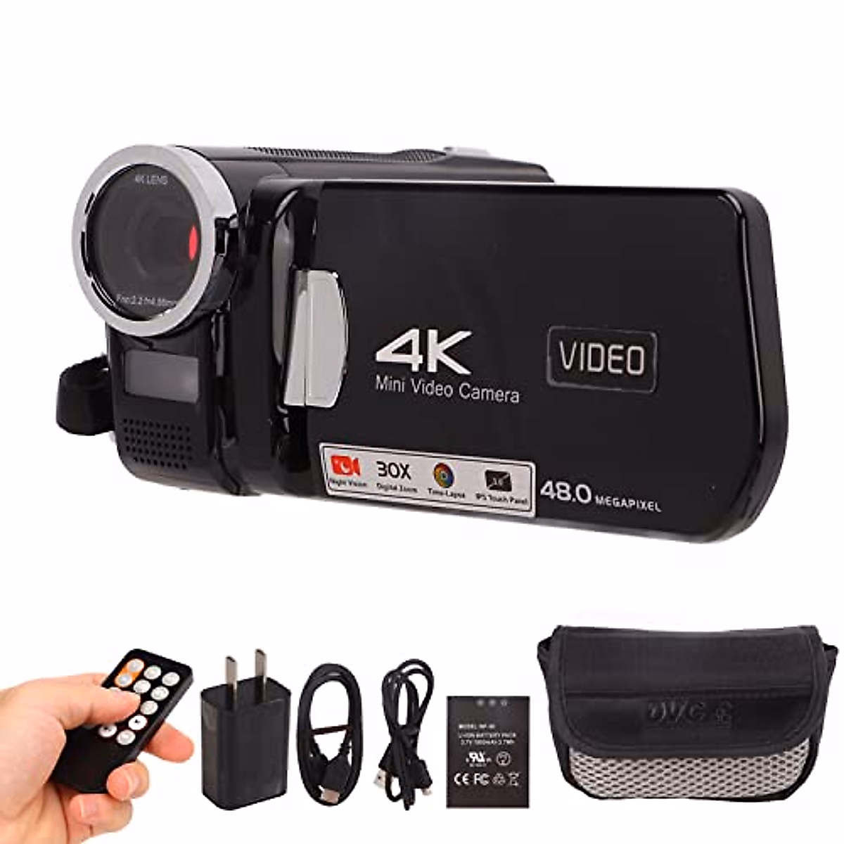 ASHATA Digital Camera, 4K HD Camera with 3 inch IPS Screen 270 Degree Rotation, 13MP CMOS Sensor and 30X Zoom, DV Camera Night Vision Recording Shooting(US)