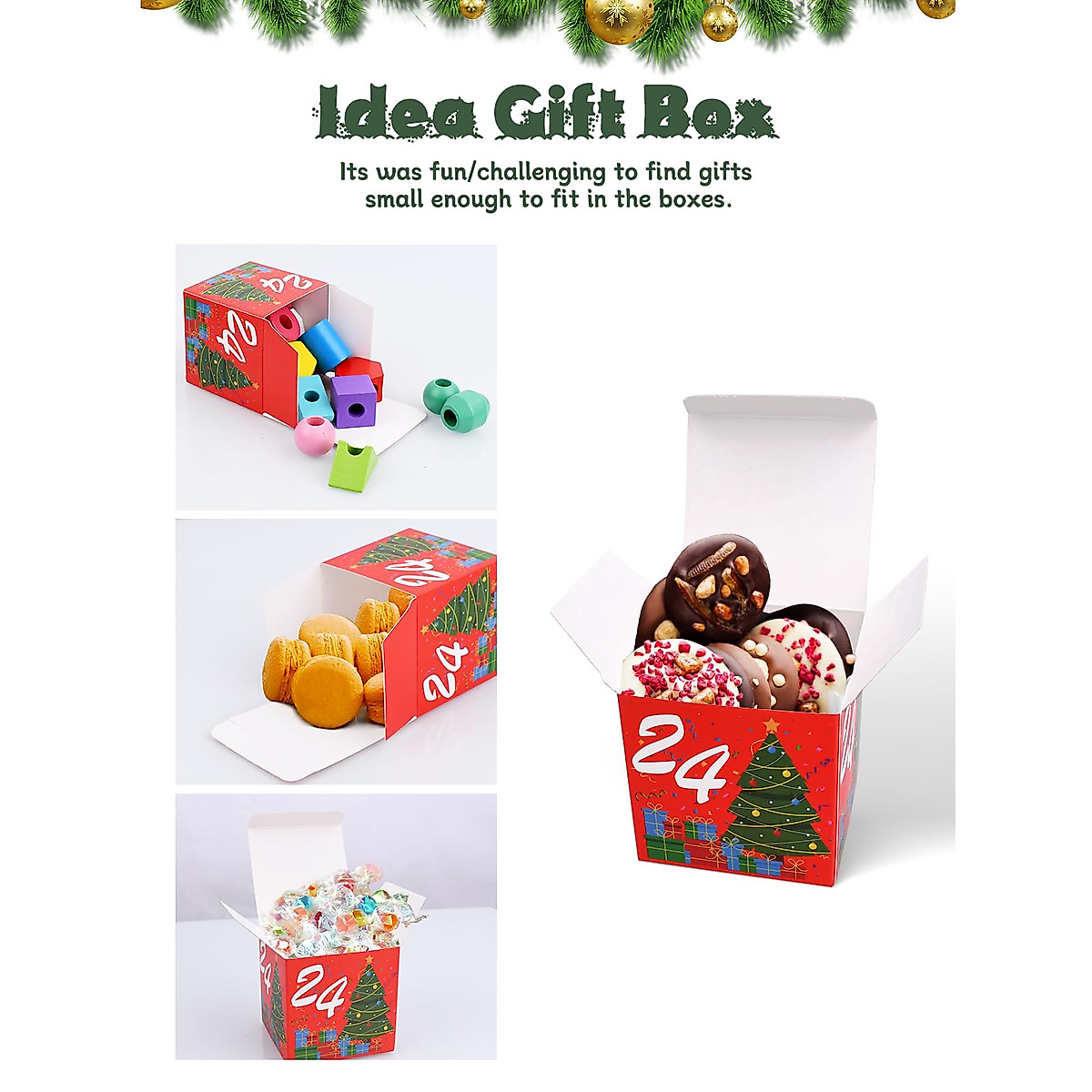 FUCNEN Christmas Advent Calendar Boxes Small 24 Days Christmas Countdown Calendar Cardboard Gift Boxes for Holiday Treats, Advent, Scavenger Hunt, DIY Candy Box for Boys, Girls, Kids and Family