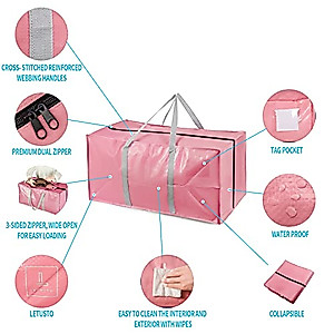 Heavy Duty Extra Large Moving Bags with Extra Long Handles -Includes Backpack Straps - Easy Storage For Space Saving (Set of 8) (Mixed Colors 2 of Each)