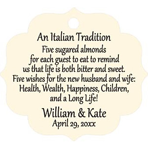 Personalized Jordan Almond Tags, Sugared Almond Tags, Italian or Greek Wedding Reception Favor Tags, Qty: 25 Tags #648