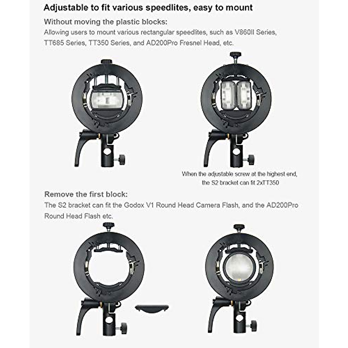Godox S2 S-Type Speedlite Bracket Bowens Mount Holder for Godox V1 AD200Pro AD400Pro AD200 V860II TT685 TT600 TT350 Flash Strobe Speedlight