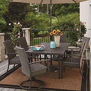Four Seasons Courtyard Nantucket All Weather Woven Swivel Rocker Chairs Outdoor Dining Cushioned Seating Furniture Set, 2 Pack, Dark Brown