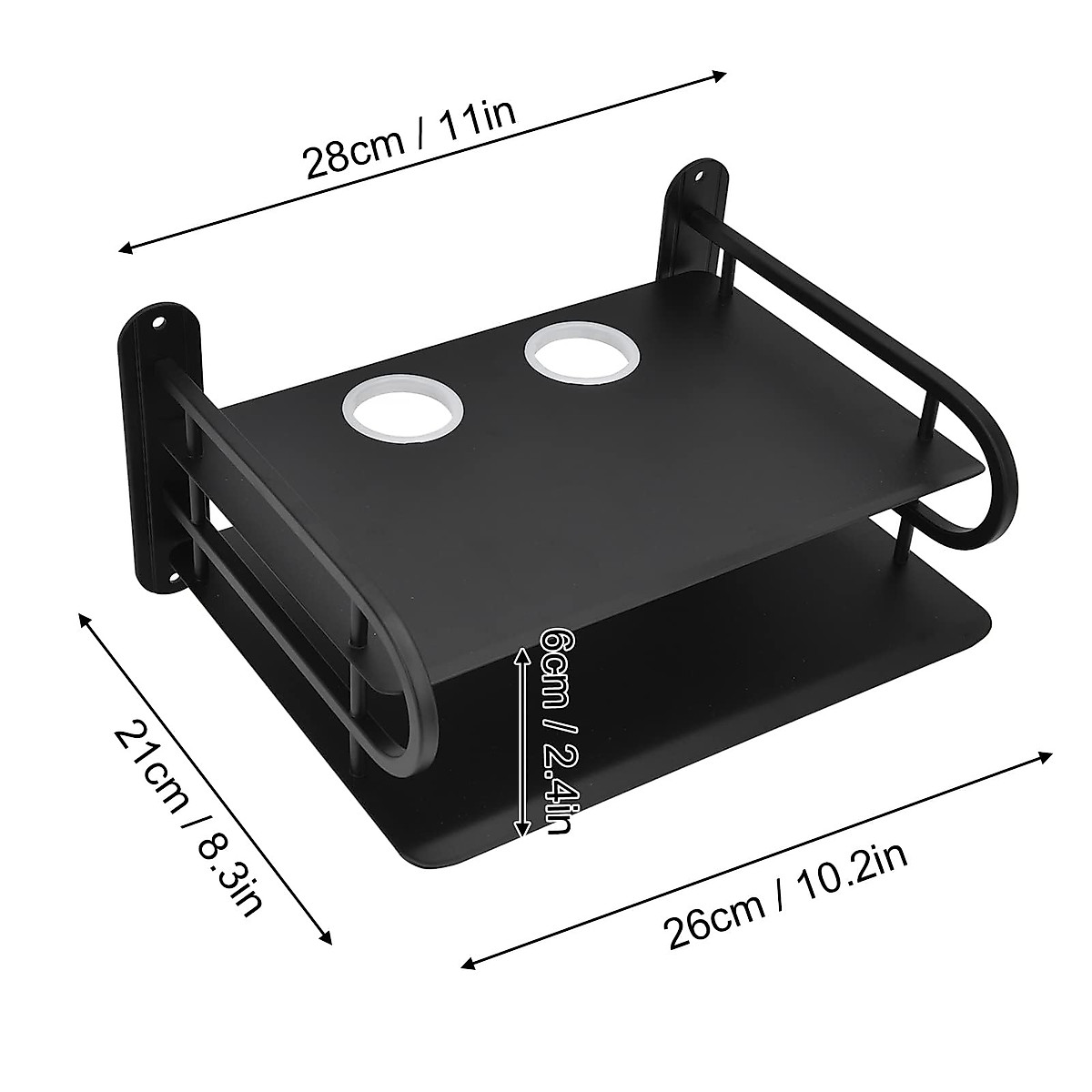 Floating Shelf for TV Set Top Box Router Game Consoles, Double Layer TV Box Shelves Wall Mounted Router DVD Cable Box Shelf Punching Storage Rack, Floating Wall Shelf with Cable Holes