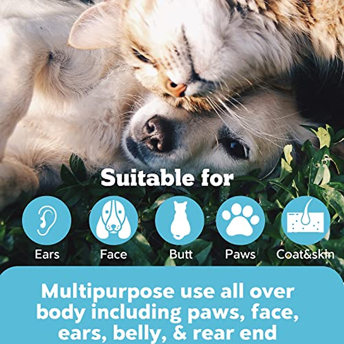 WHOMASS Pet Wipes for Dog and Cat，6" x 8“ Standard Cleans Ears,Face,Paws,Butt,Body and Eye-Multipurpose Grooming Wipes (100 Count)