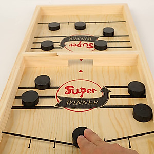 Fast Sling Puck Game Large Size Hockey Melightful Pass Puck Game Board Wooden for Kids Adults Party Family Night Fun Game Traveling Camping Birthday (Super Winner)…