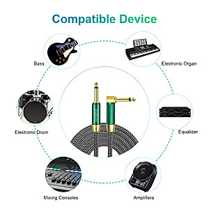 NUOSIYA Guitar Cable 10ft, 22 AWG Professional Instrument Cable, Straight 1/4" TS to Right Angle 1/4 Inch TS for Electric Guitar, Bass, Pro Audio (Grey 1 Packs)