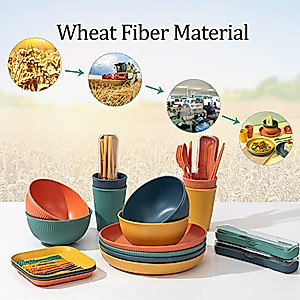 Wheat Straw Dinnerware Sets, kids Dinnerware Set,Unbreakable Microwave Dishwasher Safe Tableware Lightweight Bowls, Cups, Plates Set Reusable Dinner Plates Bowls Set