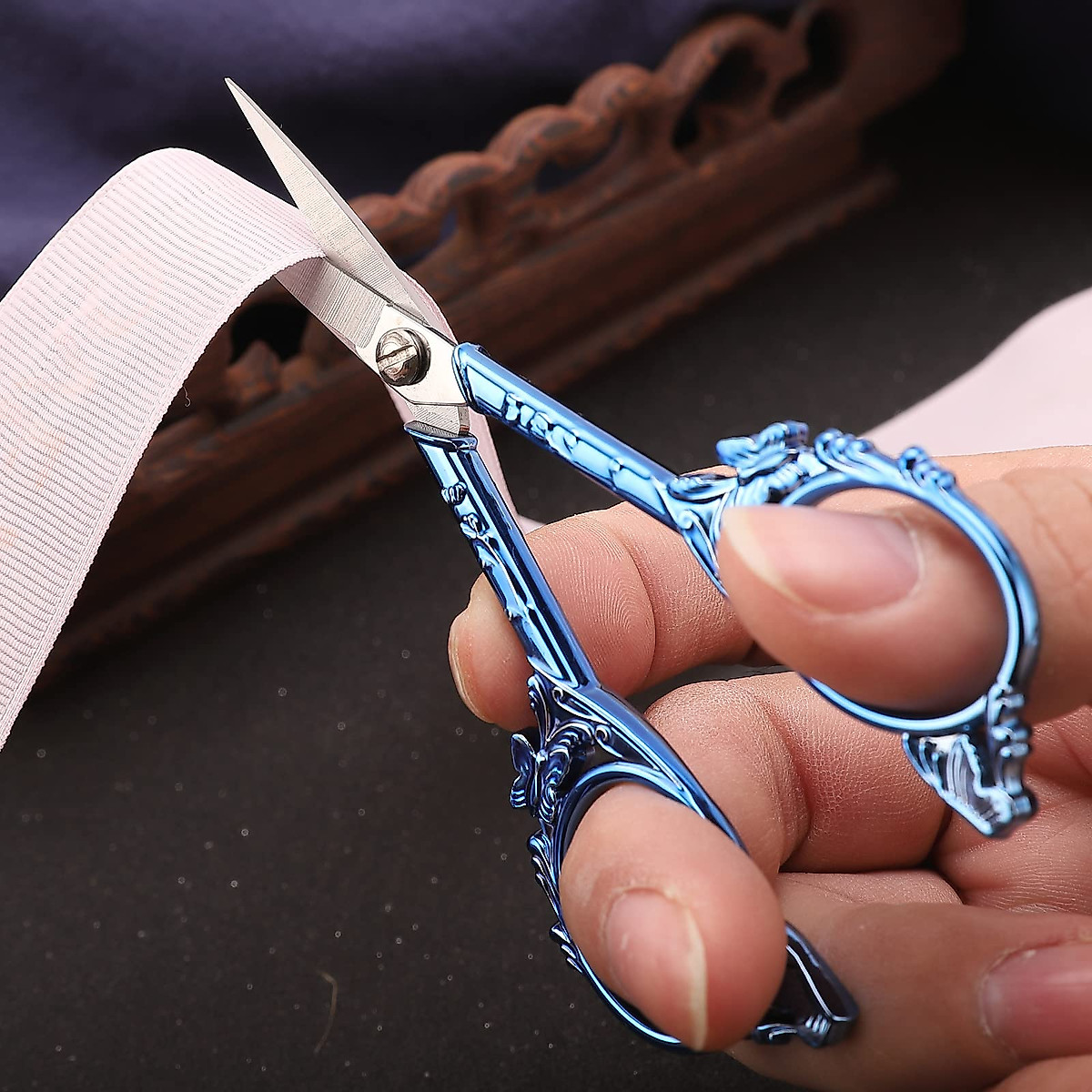 HITOPTY Sewing Embroidery Scissors with Sheath, 4.7in Sharp Tip Craft Crochet Scissor for Needlework Cross Stitch Threading Handicraft DIY Tool, Cute Blue Butterfly Shears