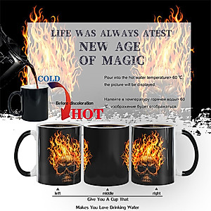 Heat sensitive Cool Flaming Ghost Skull Coffee Mug , Ceramic Color Changing Coffee Cup for Daily Use,Novelty Mug Good Gifts for Halloween Gifts Son Girl Mother Father Friends Boy Husband -350 Ml (H)