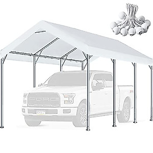 10'x20' Carport Replacement Top Canopy Cover for Car Garage Shelter Tent Party Tent with Ball Bungees White (Only Top Cover, Frame is not Included)
