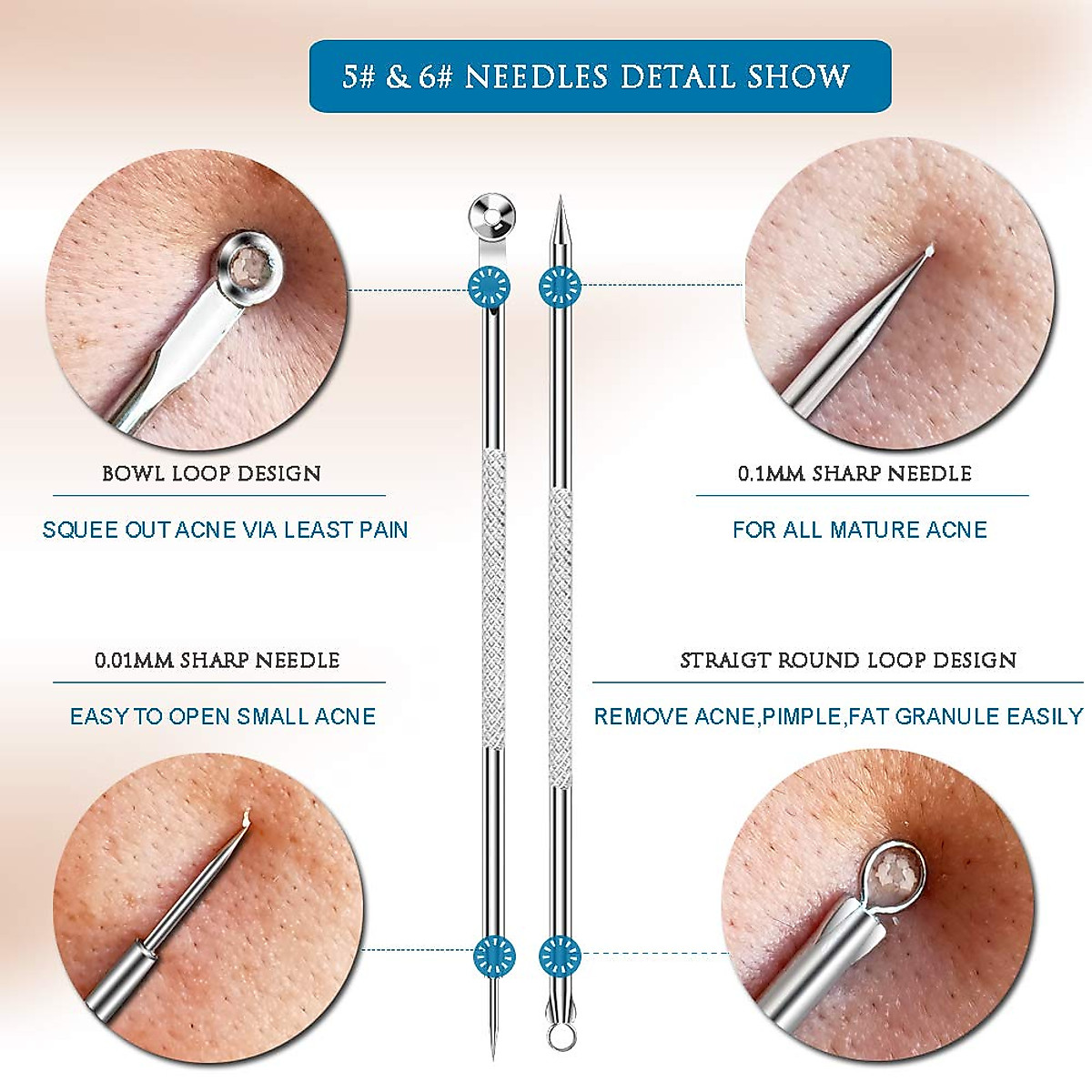 [Dual Ended] 7PCS Blackhead Remover, Comedone Pimple Extractor, Acne Whitehead Blemish Removal Kit, Professional Stainless Steel Clean Tool, for Face Nose Chin Cheek Forehead