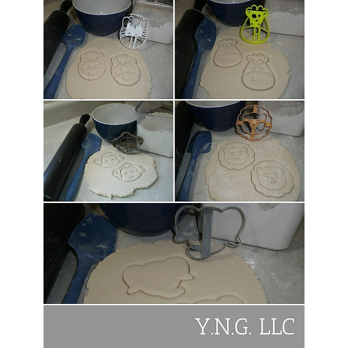 CUTESY ANIMAL FACE HEAD ZOO SAFARI THEME SET OF 5 COOKIE CUTTERS MADE IN USA PR1460