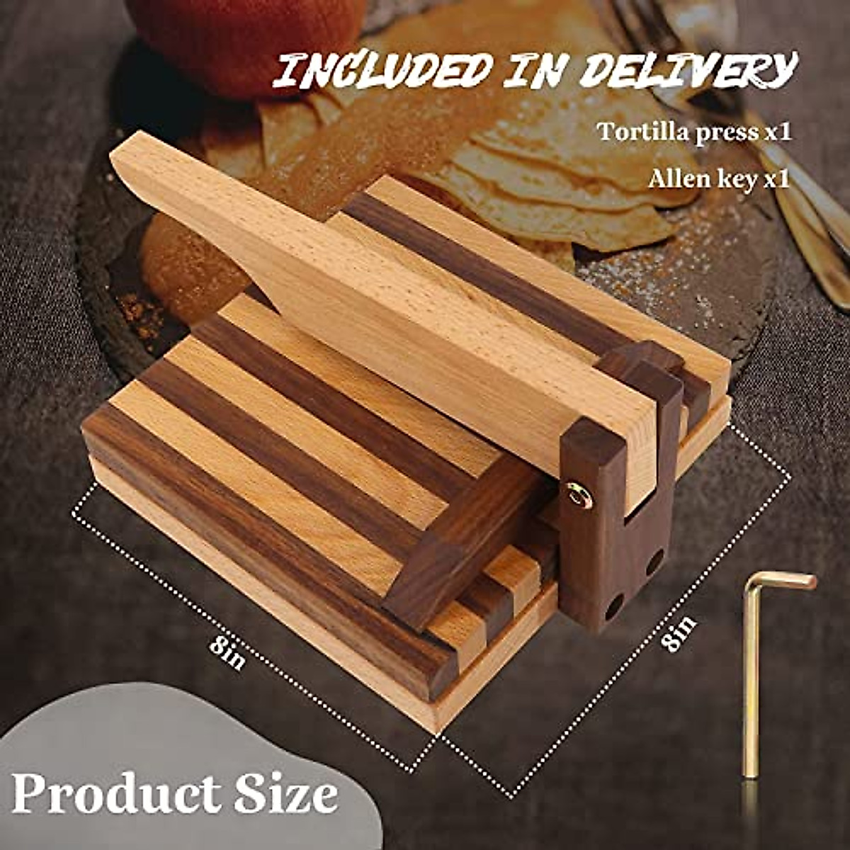 Upgrade Hardwood Tortilla Maker Hardwood Tortilla Maker - 8" Square Wood Flour Tortilla Press for Homemade Mexican Tortillas, Roti, Burritos, Taco and More, Natural Food-Grade wood (beech & Walnut) - Enjoy the Natural Taste