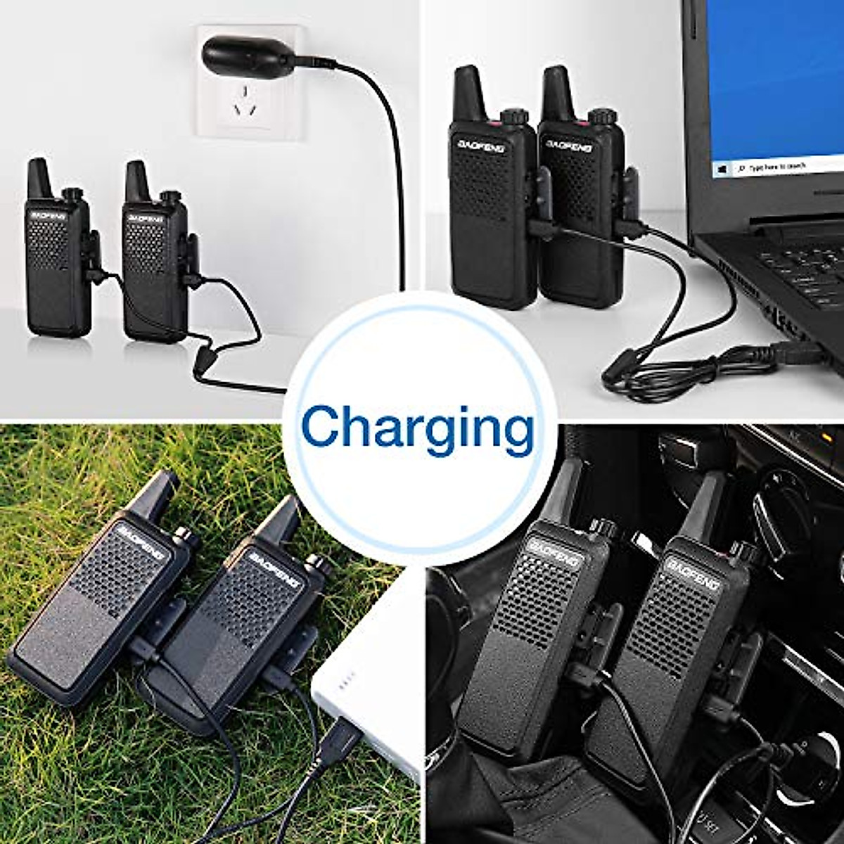 BAOFENG GT-22 Walkie Talkies for Adults Rechargeable, Long Range Two Way Radios with 1500mAh Battery, Portable Handheld VOX Handsfree with Earpieces, Holsters (2 Pack)