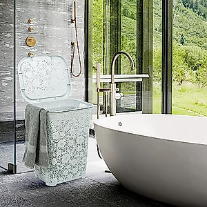 Laundry Hampers with Lid Lace Design 50 Liter (2 Pack) Soft Grey Laundry Hamper Basket with Cutout Handles, Rectangular Shape Modern Style Bin -Dirty Cloths Storage (White Smoke)