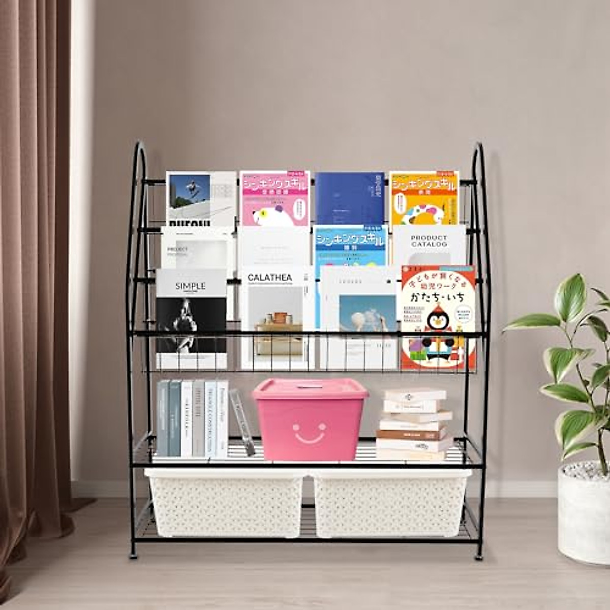 JAJADAH Kids Bookshelf, Large Black Bookcase, Large Capacity Books Toys Organizer for Studio/Den/Craft Room & Mailroom (Black)