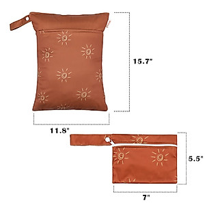 MOMIGO Wet Dry Bags for Baby Cloth Diapers - 2 Pack Reusable, Washable for Baby Stroller, Diaper Bag, Breast Pump Parts, Travel Bags, Gym Bag with 2 Pockets (Sun)