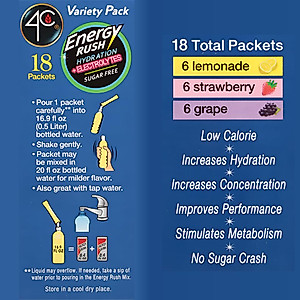 4C Energy Rush PSD with Electrolytes 18ct Variety Pack Stix (Lemonade/Strawberry/Grape - 6 of each stix)