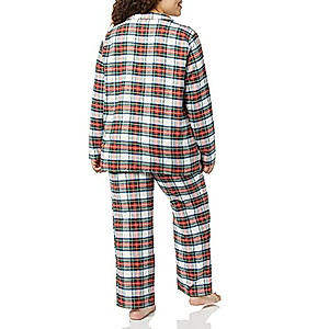 Amazon Essentials Women's Flannel Long-Sleeve Button Front Shirt and Pant Pajama Set, Red Tartan, Large