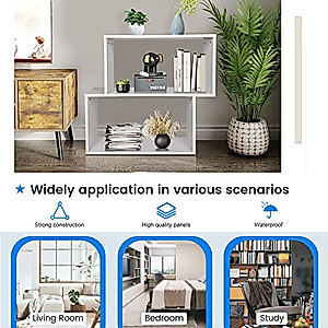 Giantex 3-Tier Geometric Bookshelf White, 28’’ Tall Wood S-Shaped Display Shelves, Freestanding Open Shelves Nightstand, Floor Standing Display Shelf Bookcase for Living Room, Bedroom