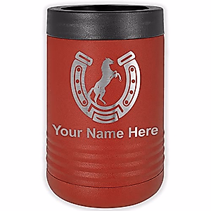 LaserGram Double Wall Insulated Beverage Can Holder, Horseshoe with Horse, Personalized Engraving Included (Standard Can, Maroon)