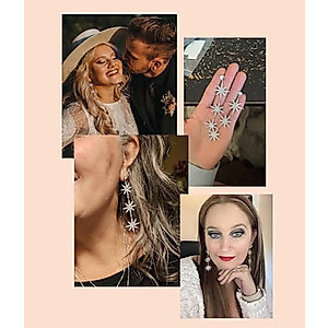 Blingsoul Gold Star Crystal Dangle Earrings – Sparkly Gold Rhinestone Earrings Dangling Style with Hexagram Star Earrings for Women Brides | [J100046] Star Snowflakes | Gold