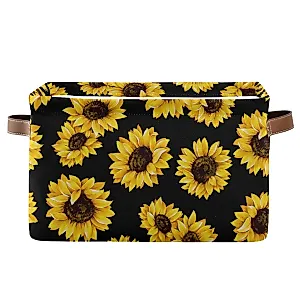 STAYTOP Large Storage Basket Collapsible Toy Storage Bins Waterproof Laundry Basket with Handle.Used for Home Closets, Offices, Bedrooms, Kids Toy and Gift Baskets-Vibrant Sunflower（Rectangular)1PCS