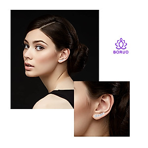 925 Sterling Silver Earrings, BoRuo Daisy Flower Hawaiian Ear Cuffs Hoop Climber Earrings