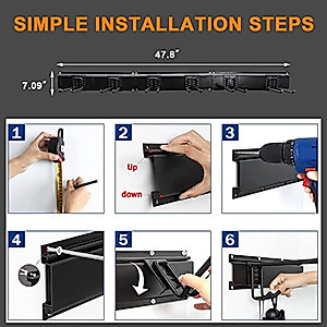 Yoo Garage Storage Rack, Garden Tool Rack,Garage Tool Organizer Wall Mount of Heavy-Duty Solid Steel Max 850lbs in Total,Tool Hanger with 7 Hooks Holds Yard Tools/Folding Chair/Rakes/Cable/Broom