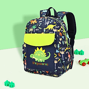 willikiva Cute Zoo Little 2d Backpack Kid Backpacks for Girls and Boys Toddler Backpack Waterproof Preschool Safety Harness Leash(Green Dinosaur)