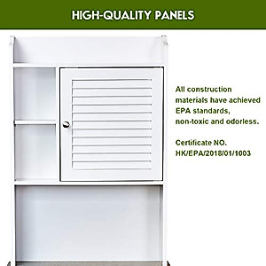 Giantex Over The Toilet Storage Cabinet, Collette Bathroom Behind The Toilet Storage Organizer w/Door & 5-Position Adjustable Shelf, Bathroom Storage Cabinet Over Toilet for Space Saving (68.5" H)