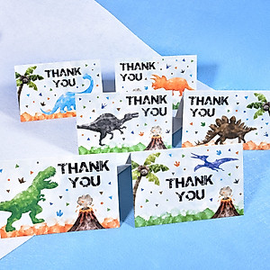 WERNNSAI Watercolor Dinosaur Kids Thank You Cards with Envelopes - Dinosaur Theme Party Supplies 24 Pcs Birthday Note Card with Dino Stickers for Boy Girl Fill in Blank Gift Cards 4'' X 6''