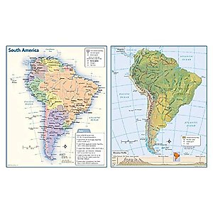 South America Political & Physical Continent Map - 17" x 10.75" Paper
