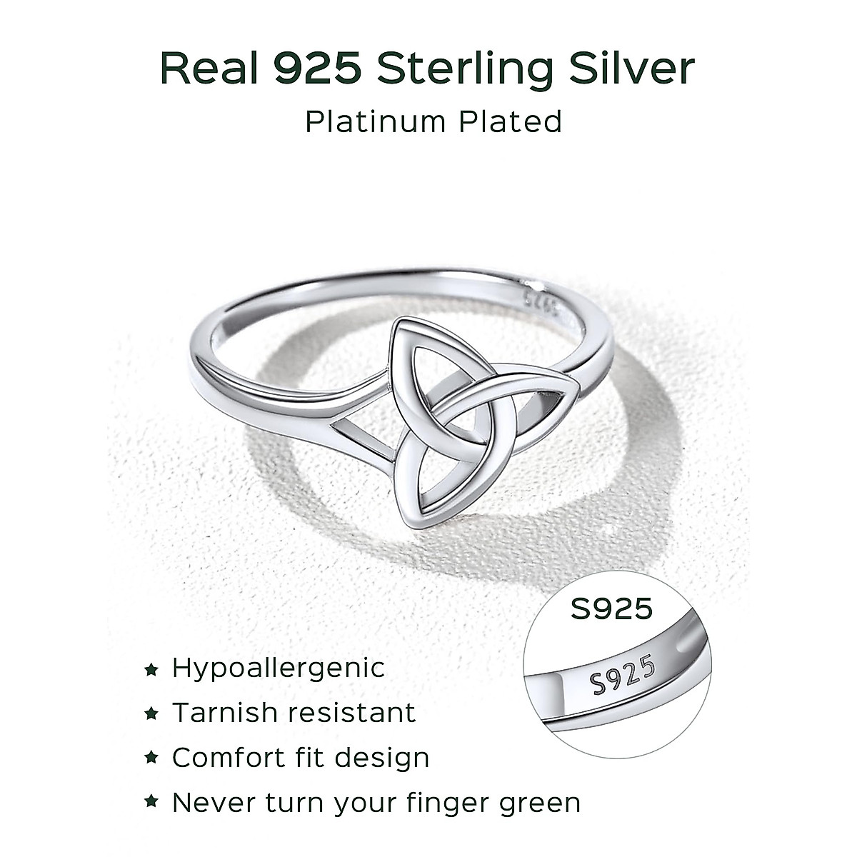 ChicSilver 925 Sterling Silver Ring for Women Triquetra Celtic Knot Promise Ring Simple Classic Irish Eternity Wedding Band Size 7