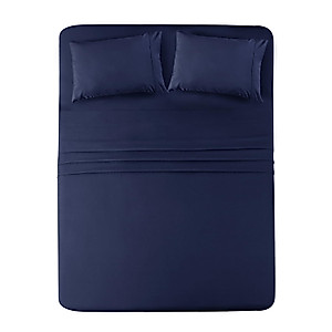 IR Imperial Rooms Full Size Sheet Sets - 4 Piece Luxury Hotel Bedding Sheets & Pillowcases Soft Brushed Microfiber Cooling Bed Sheets Set Deep Pocket up to 16 inch Shrinkage and Fade Resistant (Navy)