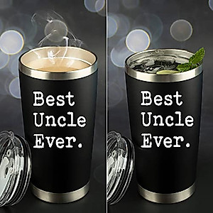 JENVIO Uncle Gifts | Best Uncle Ever | 20oz Stainless Steel Laser Etched Travel Tumbler/Mug Sliding Lid and 2 Straws | Funny Fathers Day Gift for Uncle From Niece, Nephew, Sister (20 Ounce)