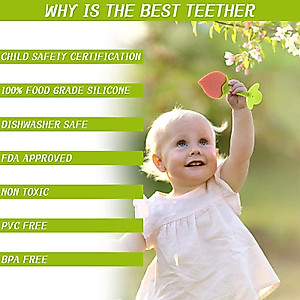 5 PCS Baby Teething Toys, Bagvhandbagro Soft Fruit Teething Toys for Babies 0-6 Months 6-12 Months, Silicone Baby Teethers Stick Freezer Safe for Infants and Toddlers