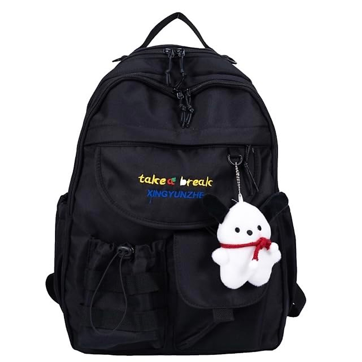 UIVXXUD Waterproof Nylon Backpack with Cute Design | Fits 14-Inch Laptop | Multiple Compartments | Lightweight | Bonus Dog Pendant (Black)