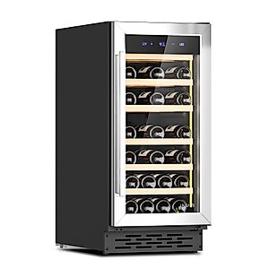 JINJUNYE 15Inch Wine Cooler Refrigerator,33 Bottle Wine Fridge Temperature Control, Built-in or Freestanding Wine Cellar for Red, White, Champagne, Sparkling Wine for Home Office Bar Stainless Steel