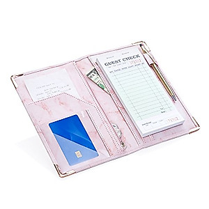 Sonic Server Marble Style Deluxe Server Book for Restaurant Waiter Waitress Waitstaff | Millennial Pink | 9 Pockets Includes Zipper Pouch with Pen Holder | Holds Guest Checks, Money, Order Pad